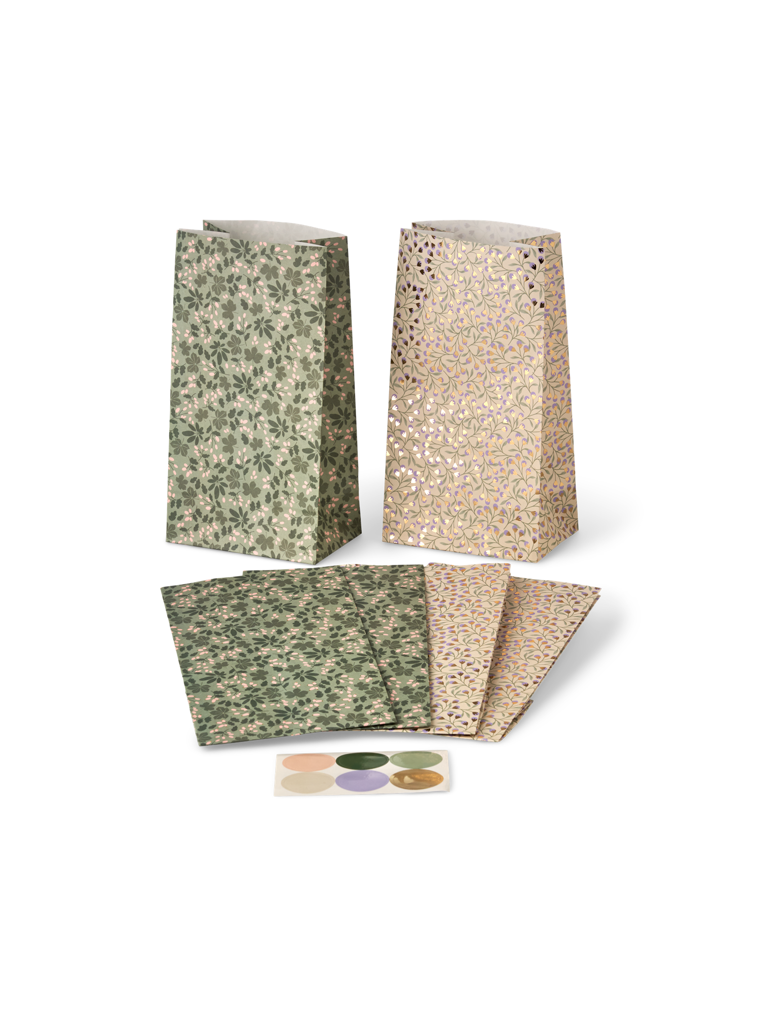 Gaveposer med klistremerker | Papir. 24 x 13 x 8 cm. 80 gsm. 6 stk. | Multi