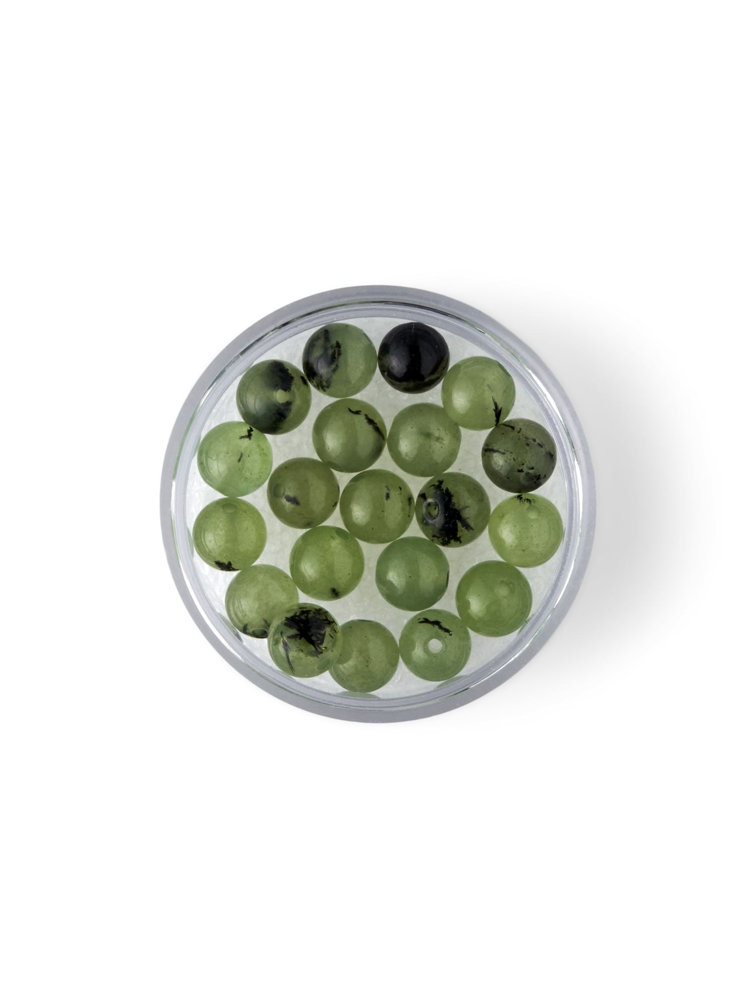 Semi-precious gemstones | Chiltonite. Ø6 mm. 20 pcs. | Light Green, Black