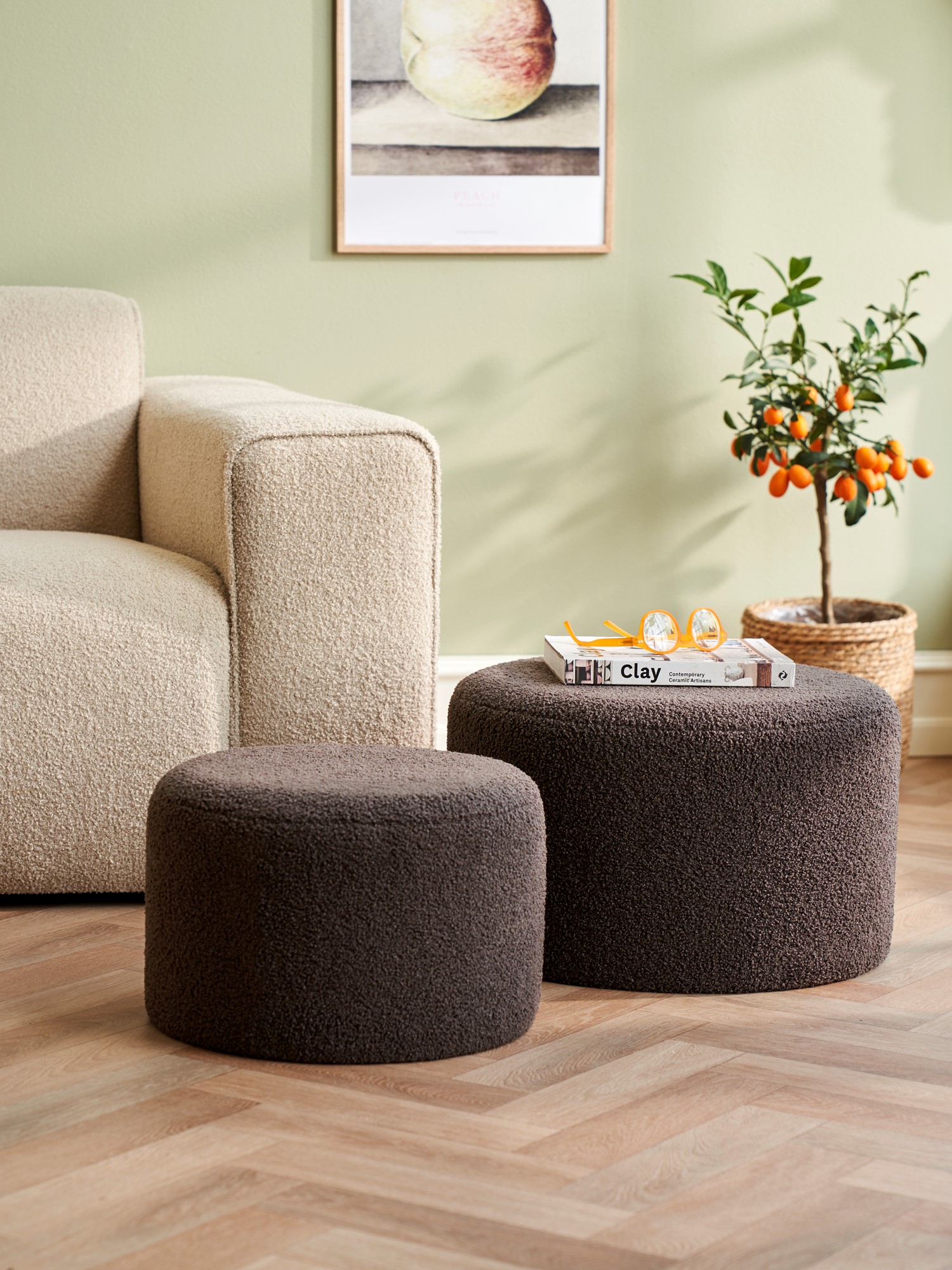 Hocker mit Teddy-Stoff | Polyester. 30 x 50 cm. | Søstrene Grene