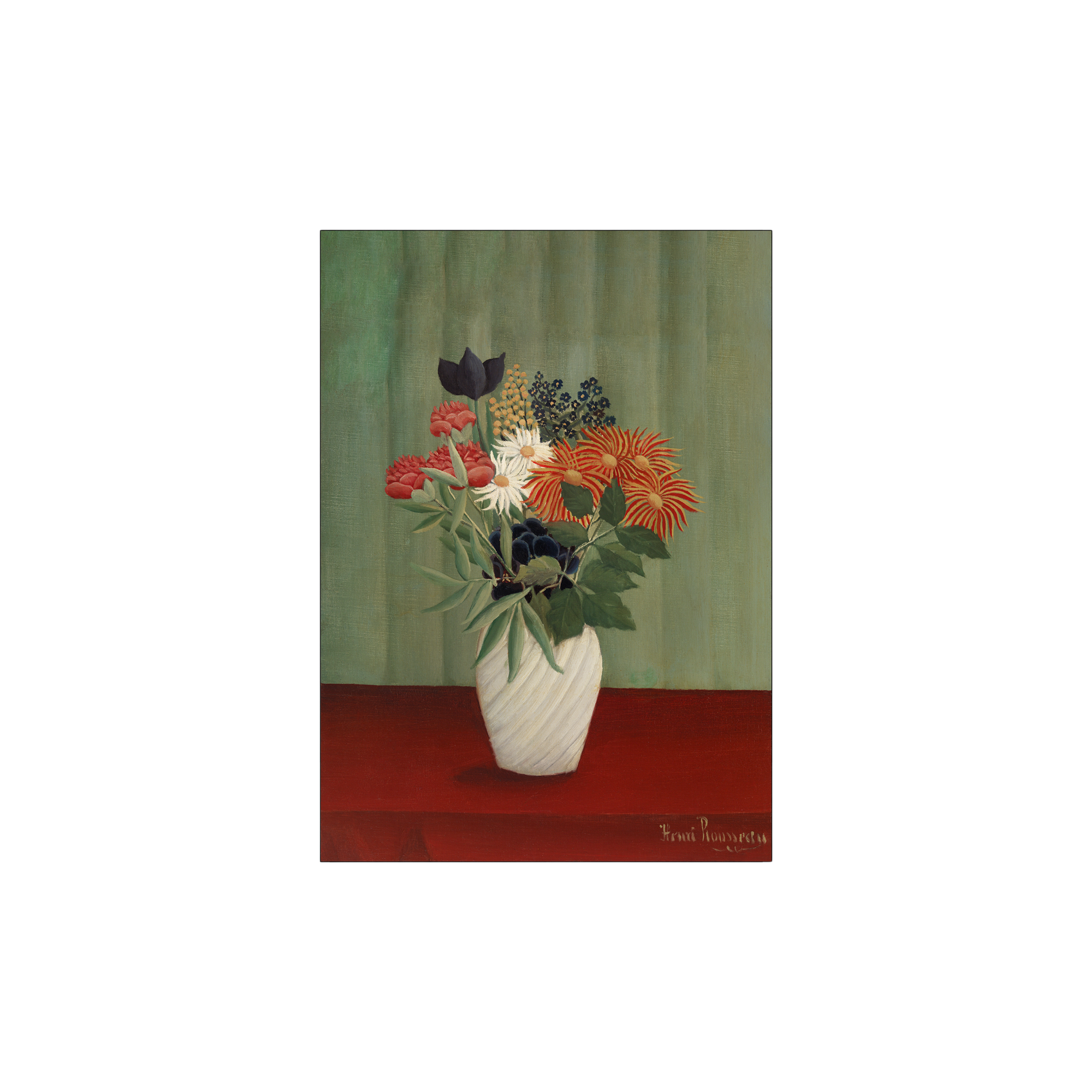 Poster Bouquet De Fleurs 02 A3 | Henri Rousseau. | Olive Green, Red ...