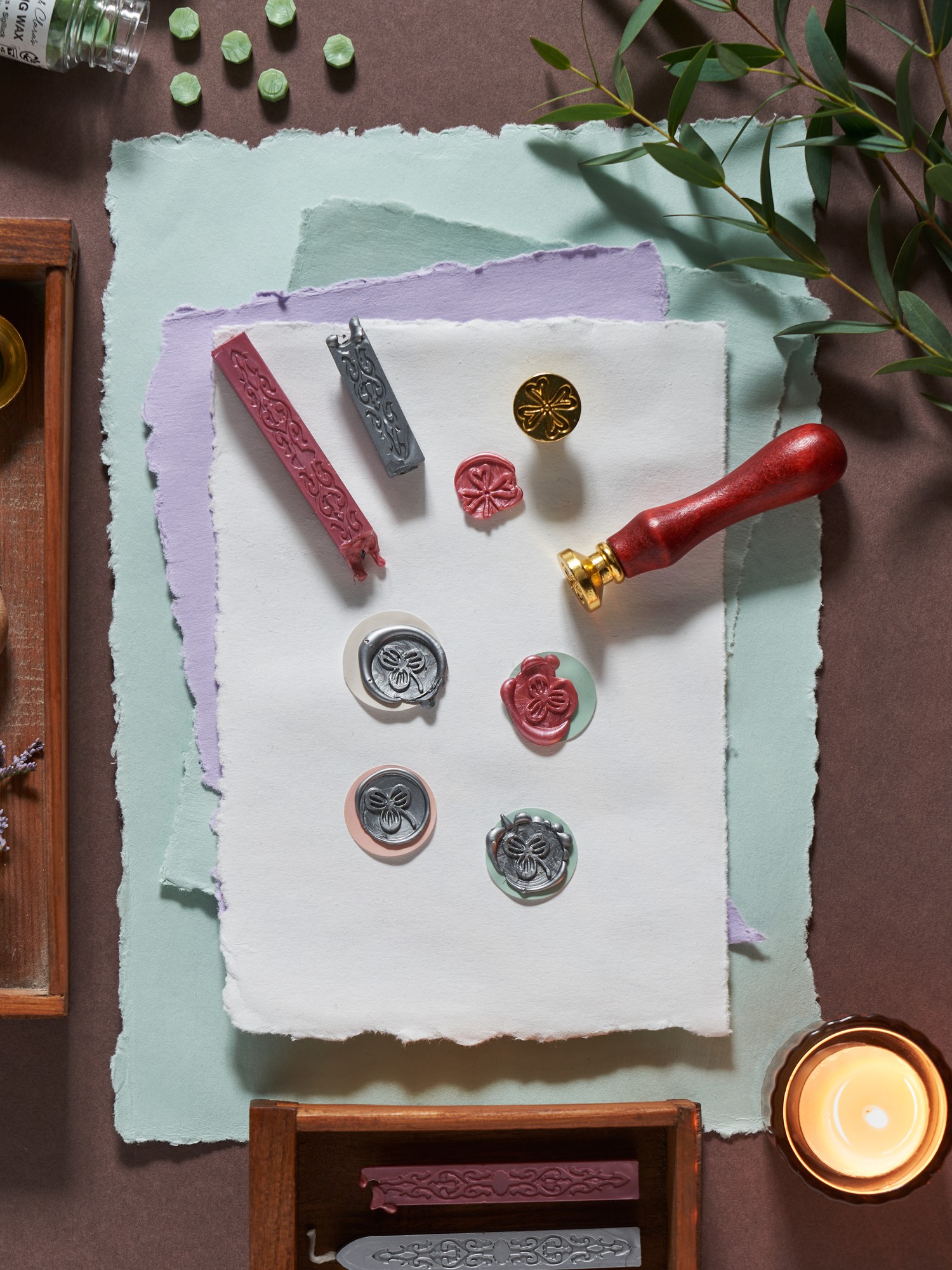 Segl med voks | Schima superba/metal/bivoks. 4 dele. | Coral