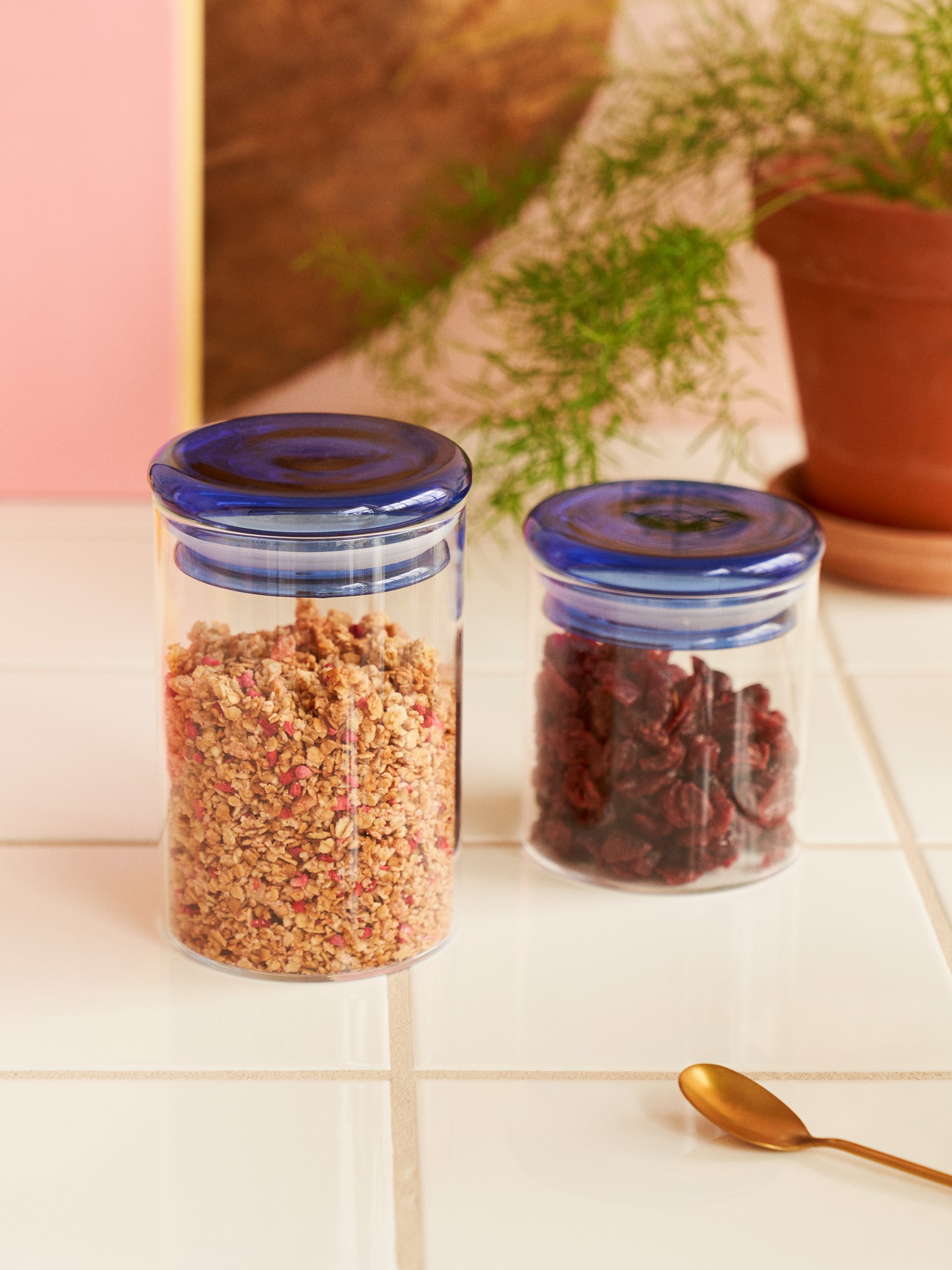 Burk med lock | Glas. 13 x Ø8,4 cm. 600 ml. | Blue