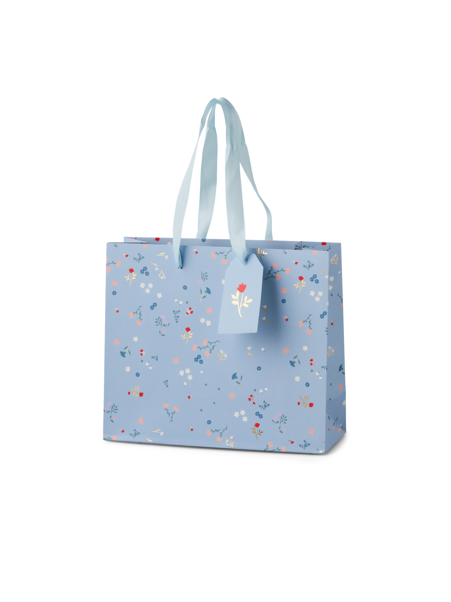 Cadeautasje met handvat | Papier/polyester. 21 x 8 x 18 cm. | Misty Blue