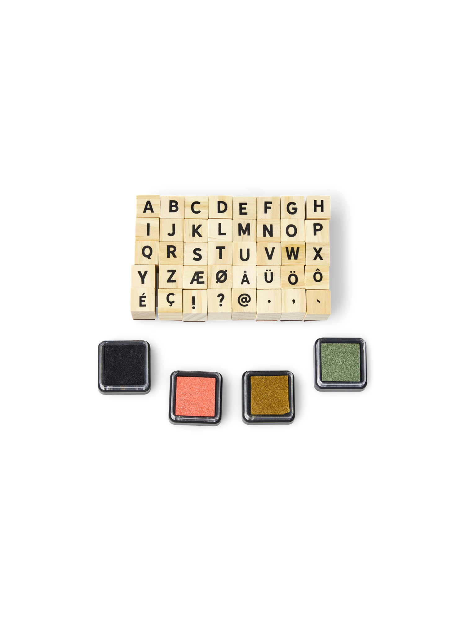 Lot de tampons alphabet | Bois de pin/caoutchouc. 4 tampons encreurs ...
