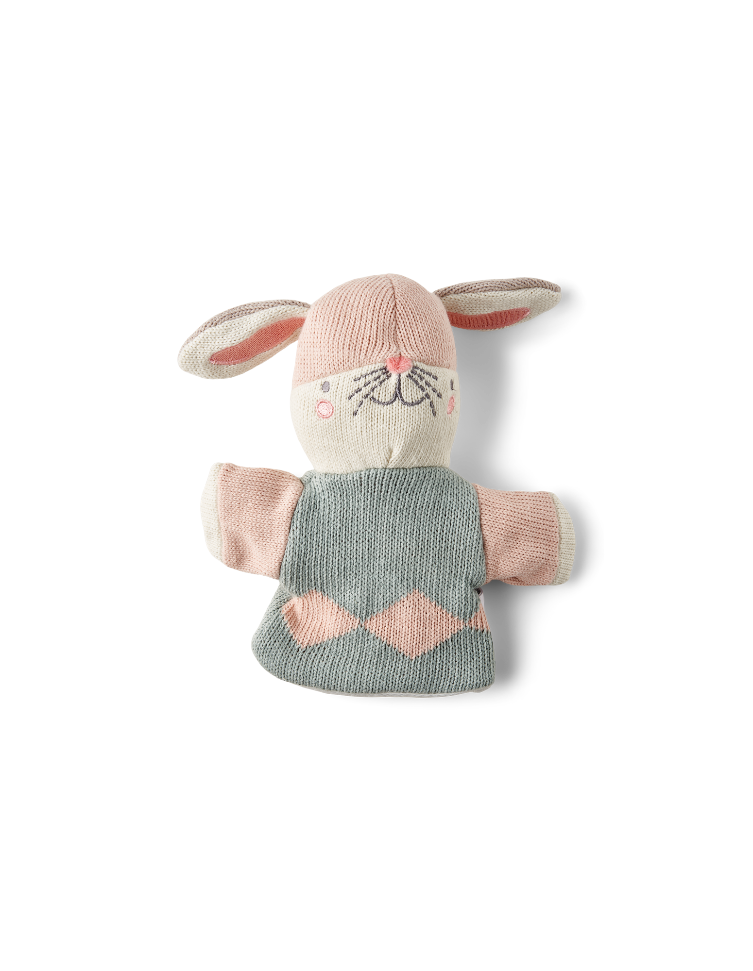 Gebreide handpop konijn | Katoen/polyester. 22 x 13,5 cm. | Multi